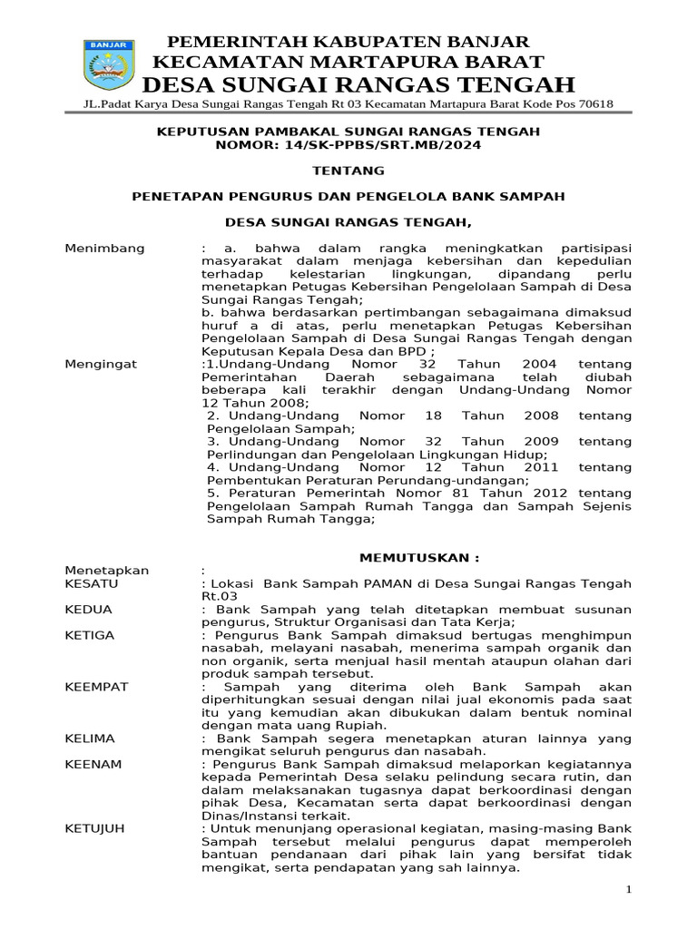 SK Bank Sampah Paman SRT | PDF