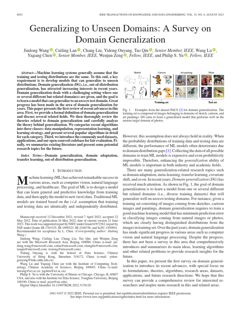 Generalizing To Unseen Domains A Survey On Domain Generalization | PDF