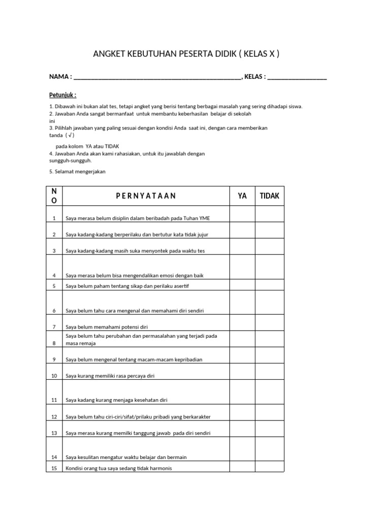 Angket Kebutuhan Peserta Didik | PDF