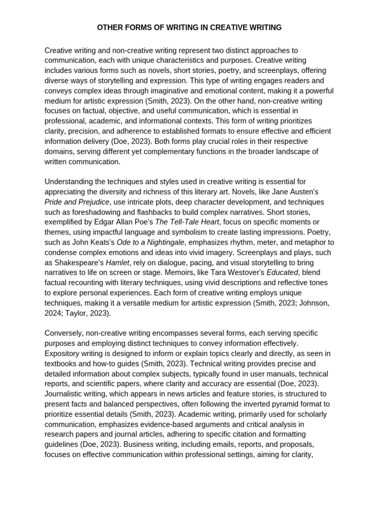 Creative Writing Research For Lesson 2 | PDF