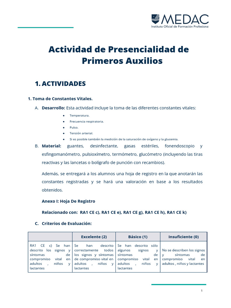 Actividades Presencilaidad - Primeros Auxilios - 23-24 | PDF