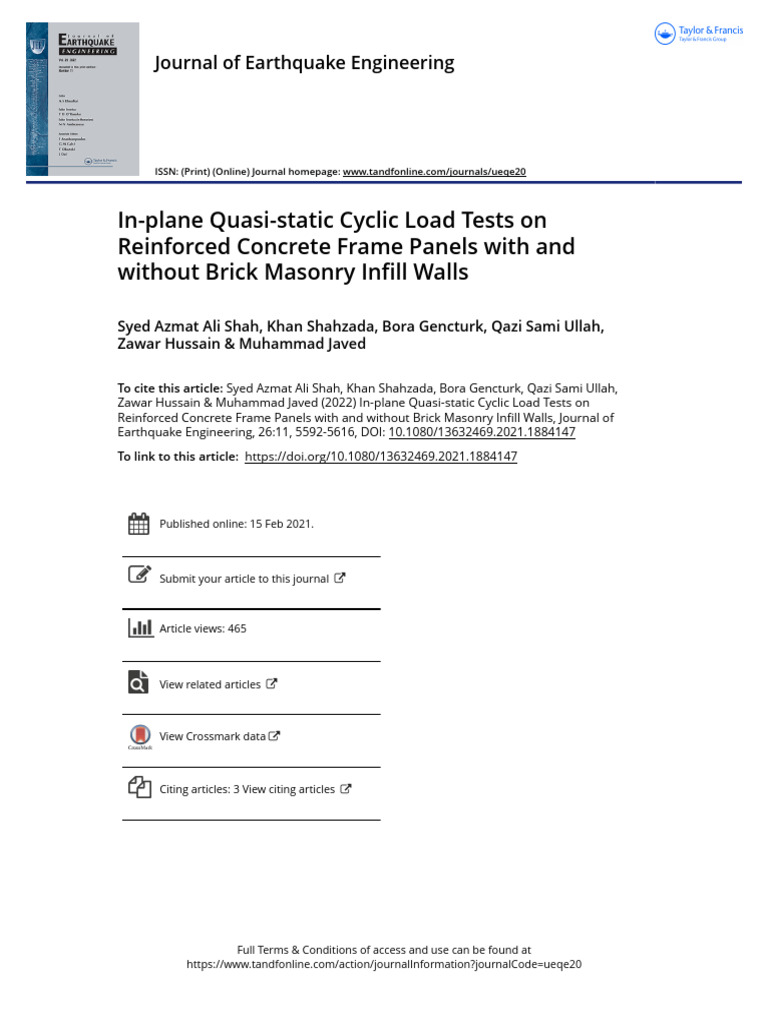In-Plane Quasi-Static Cyclic Load Tests On Reinforced Concrete Frame ...