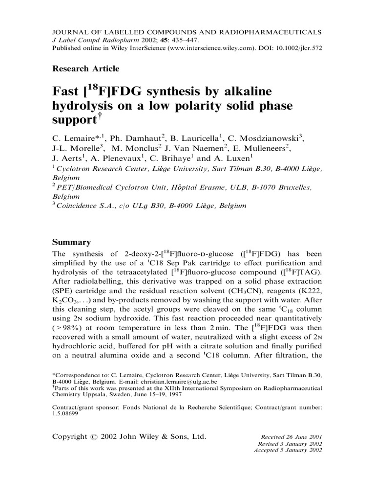 Lemaire2002fast (18F) FDG Synthesis | PDF