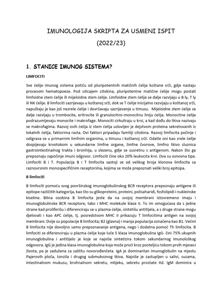 IMUNOLOGIJA-SKRIPTA-ZA-USMENI-ISPIT | PDF
