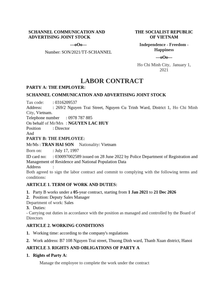 Labor Contract Template | PDF