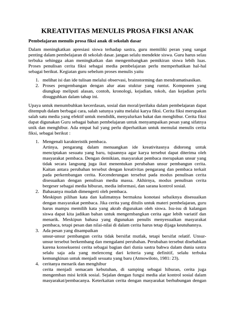Kreativitas Menulis Prosa Fiksi Anak Pdf
