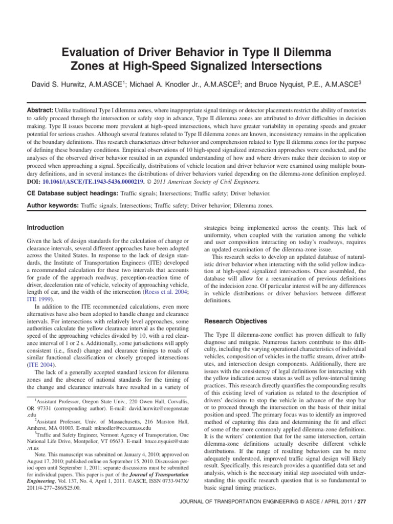(2011) 04 Dilemma Zone Driver Behavior | PDF