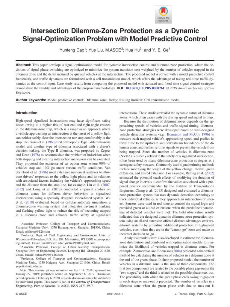 (2019)11 dilemma zone protection dynamic signal optimization | PDF