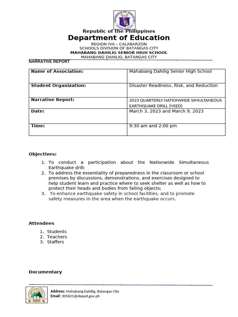 DRRR-NARRATIVE-REPORT. (1) | PDF