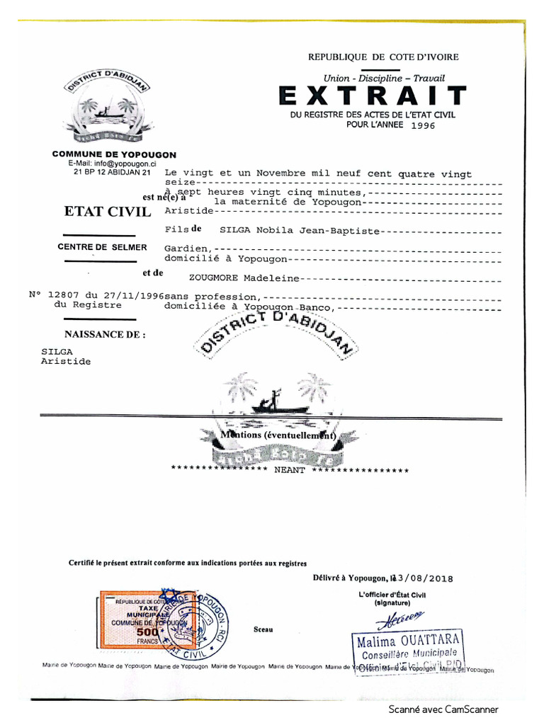 Extrait de Naissance PDF | PDF