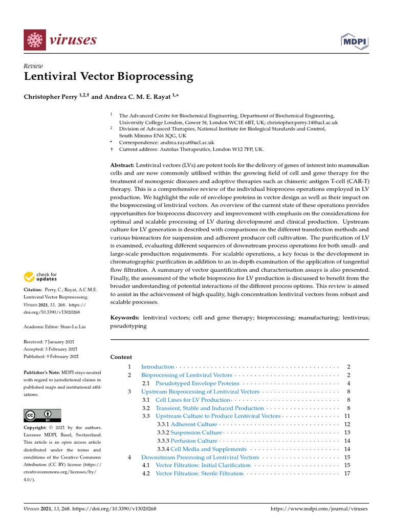 Lentiviral Vector Bioprocessing | PDF