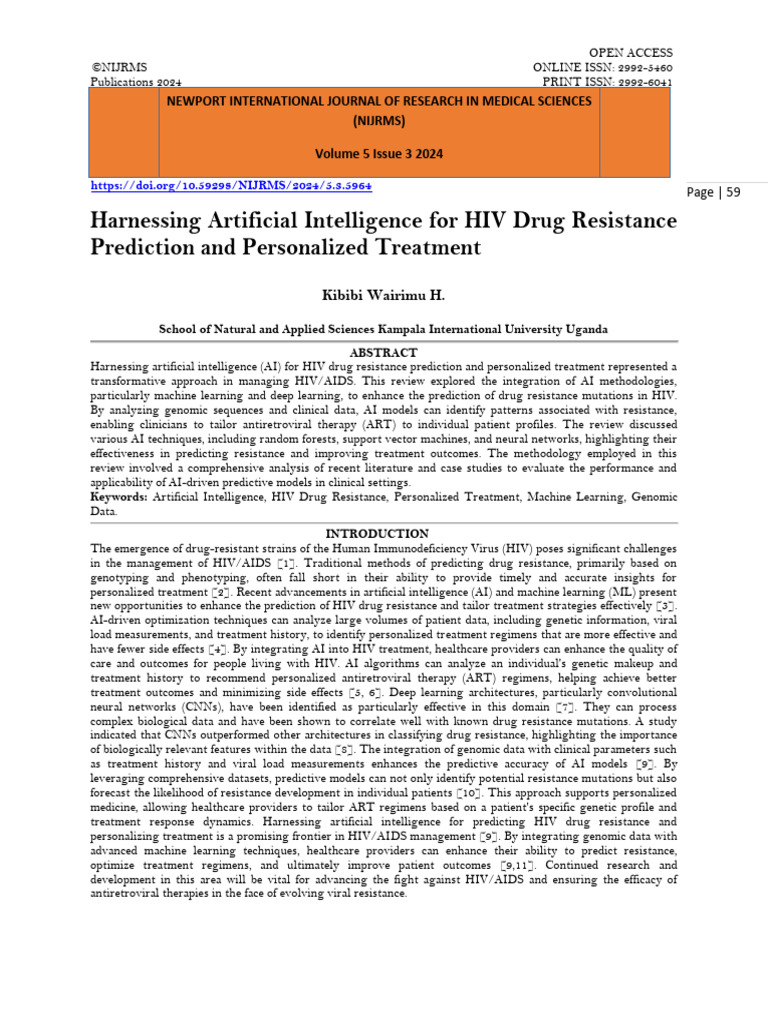 Harnessing Artificial Intelligence For HIV Drug Resistance Prediction ...