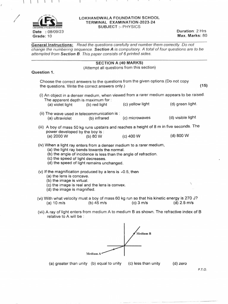 Physics Terminal Paper 23-24 | PDF