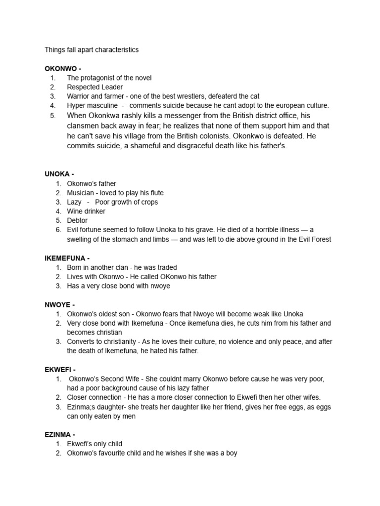 Character Traits in Things Fall Apart | PDF | Mystery, Thriller & Crime ...