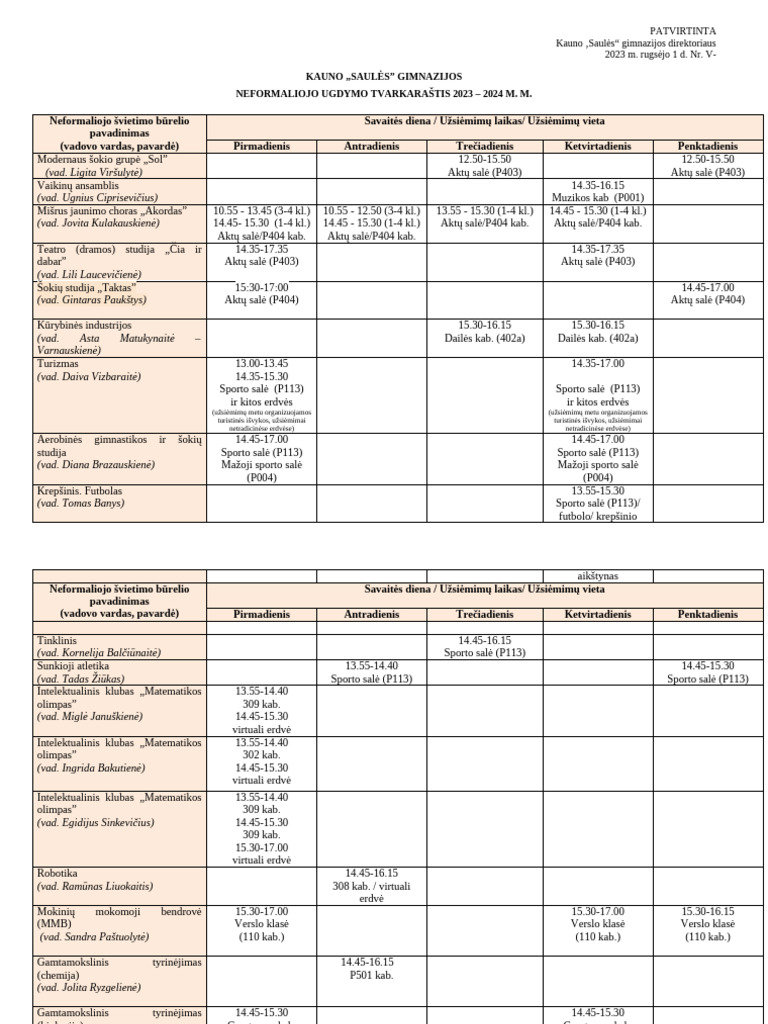 Nu Tvarkaraštis - 2023 - 2024 M. M. 2 | PDF