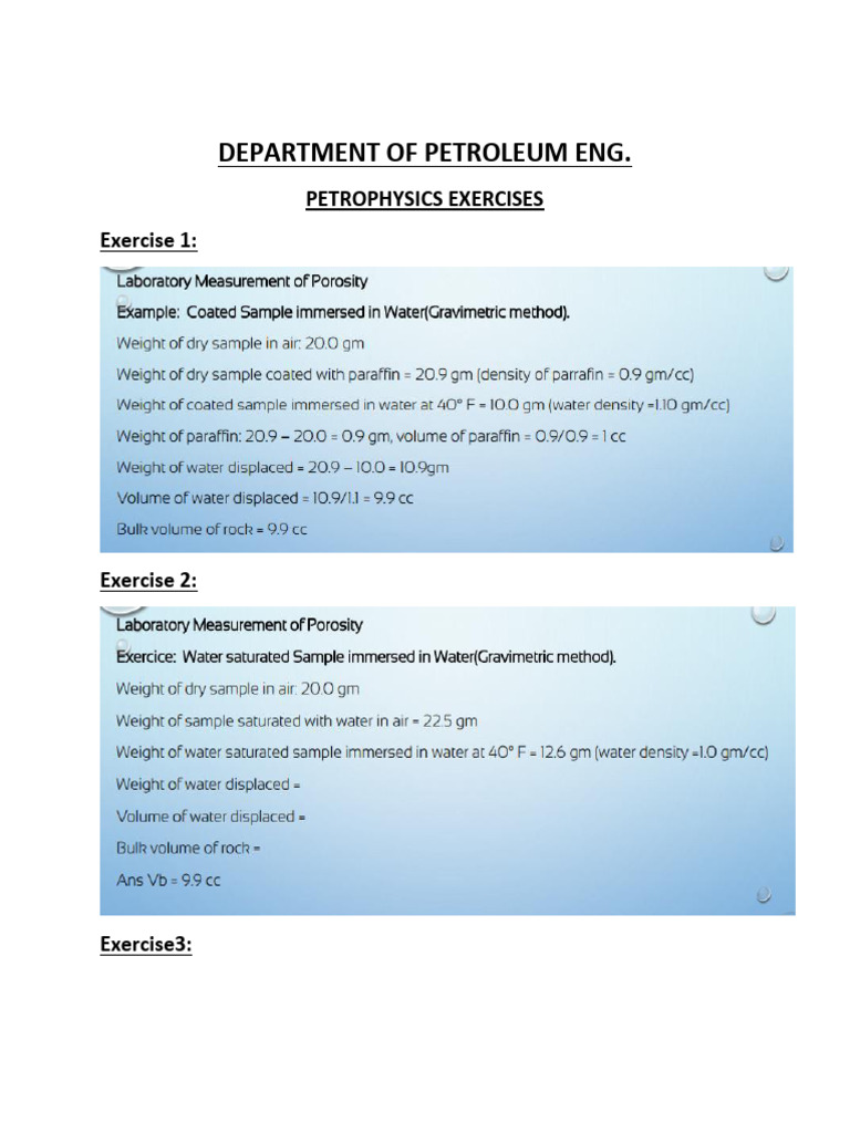 All Petrophysics Exercises | PDF