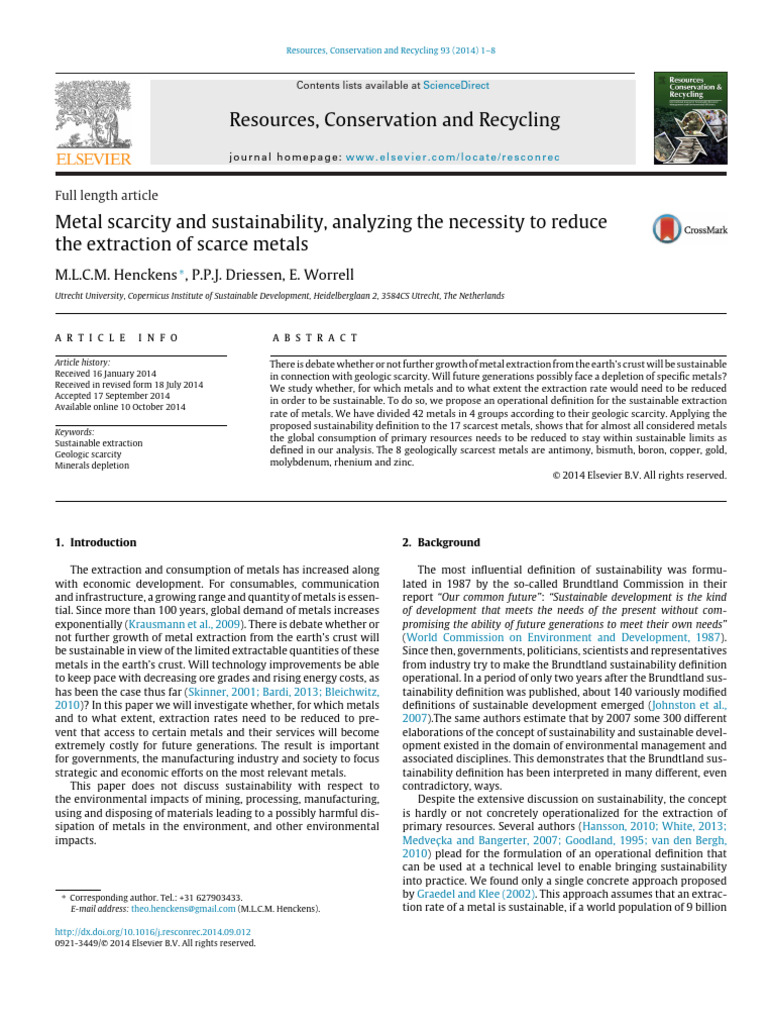 Metal Scarcity and Sustainability | PDF