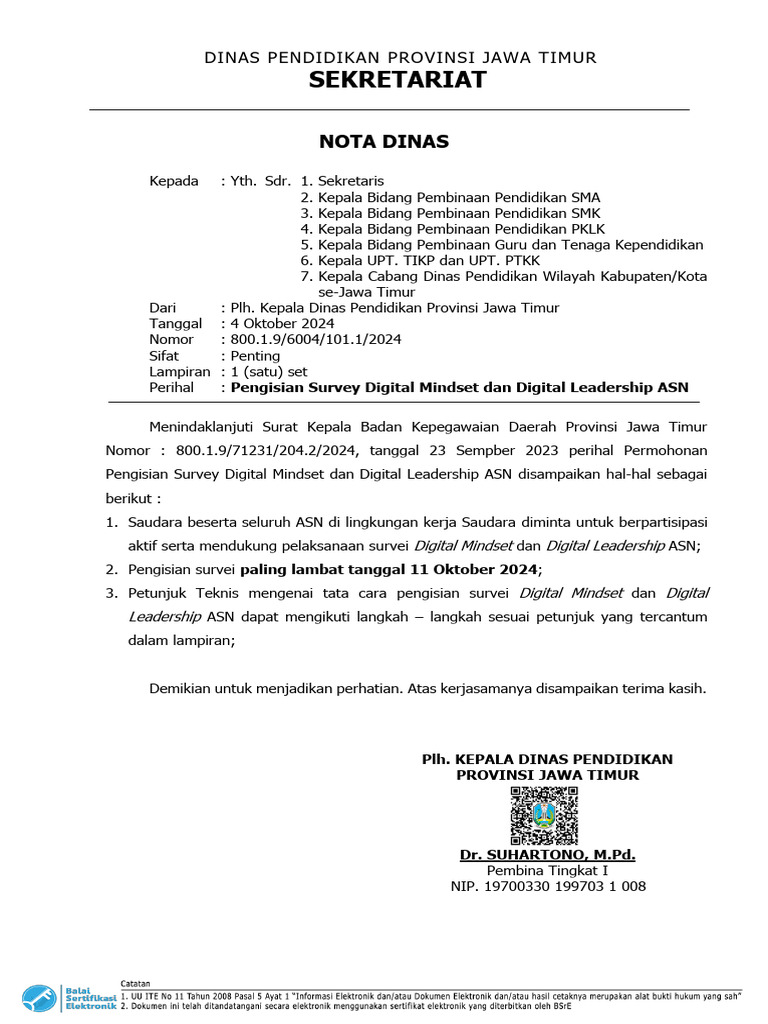 Nota Dinas Survei Dmdl 2024 | PDF