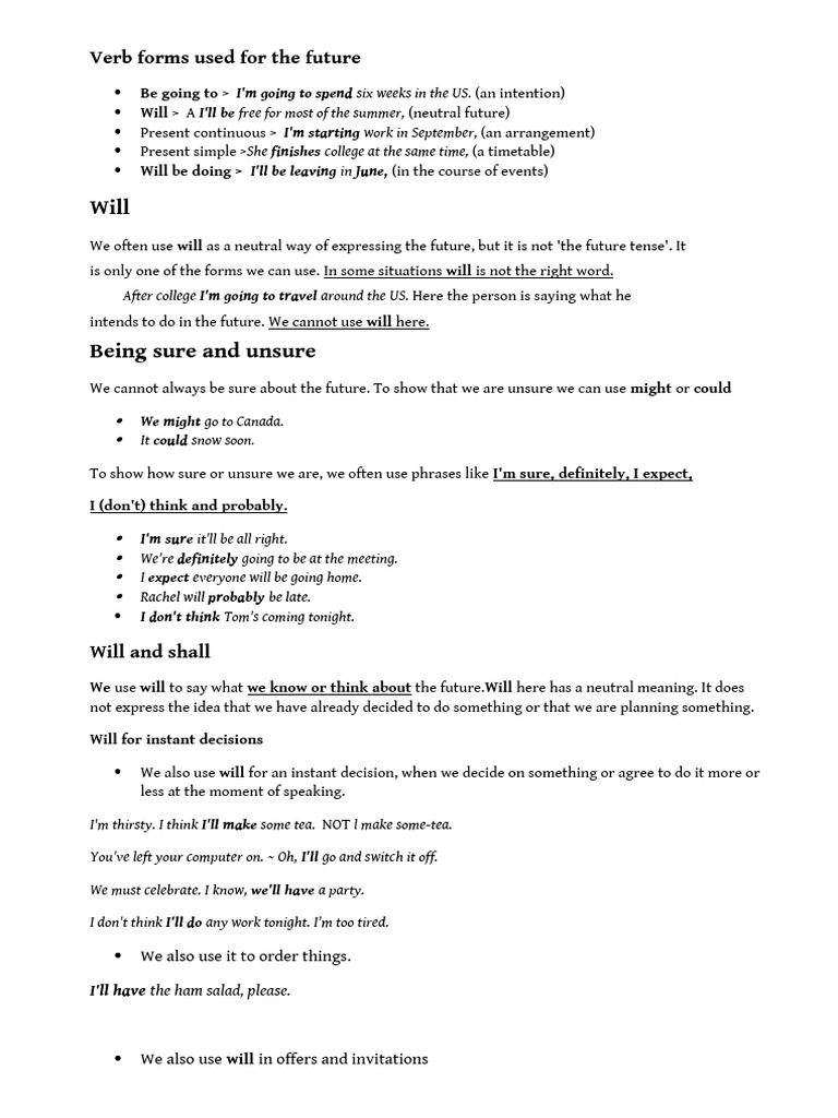 Verb Forms Used For The Future | PDF