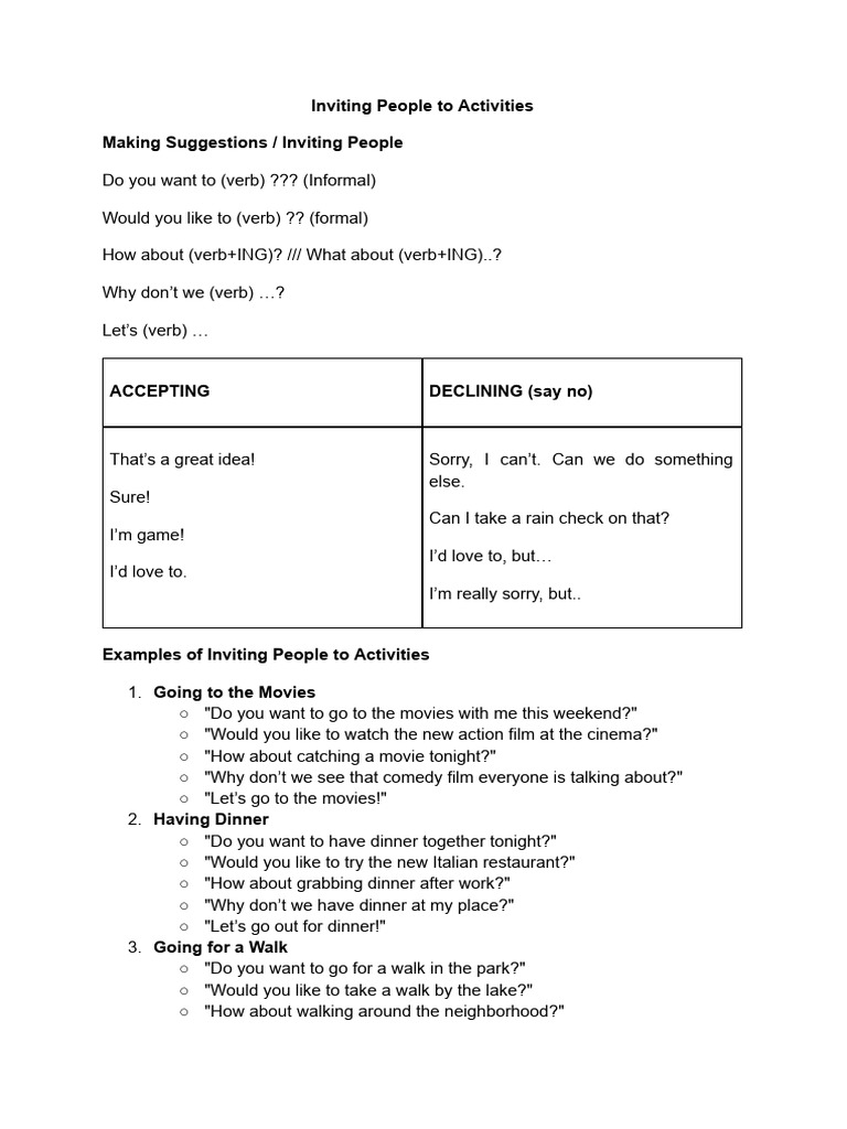Inviting People to Activities | PDF