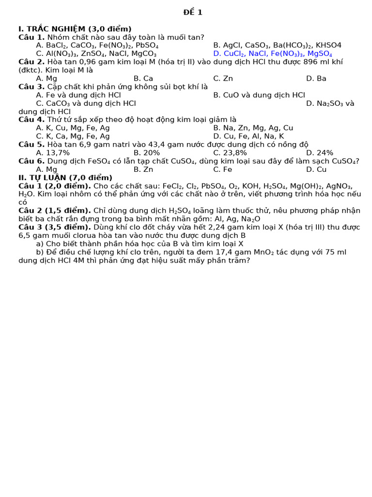 Hóa 9 HK1 Đè1 | PDF