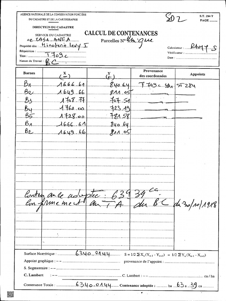 Calcul de contenance - TF 709-C - KASR EL AKHDAR | PDF