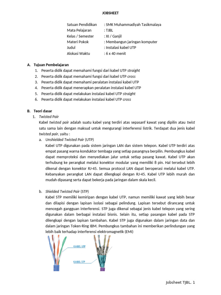 Jobsheet Instalasi Kabel Jaringan | PDF