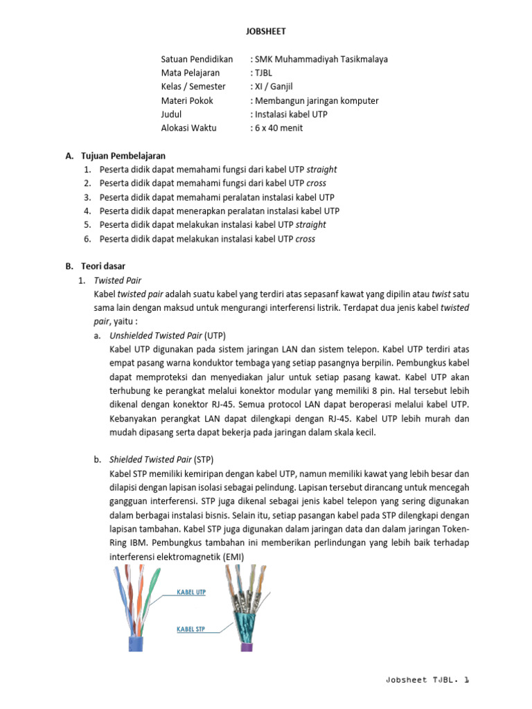 Jobsheet Instalasi Kabel Jaringan | PDF