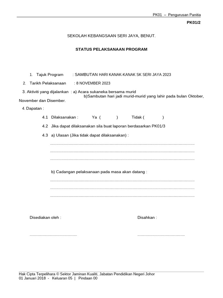 PK01-2 Laporan Pelaksanaan Program | PDF