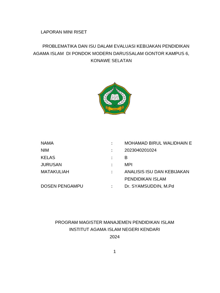 BIRUL WALIDHAIN - TUGAS MINI RISET- ANALISIS ISU DAN KEBIJAKAN PENDIDIKAN ISLAM | PDF
