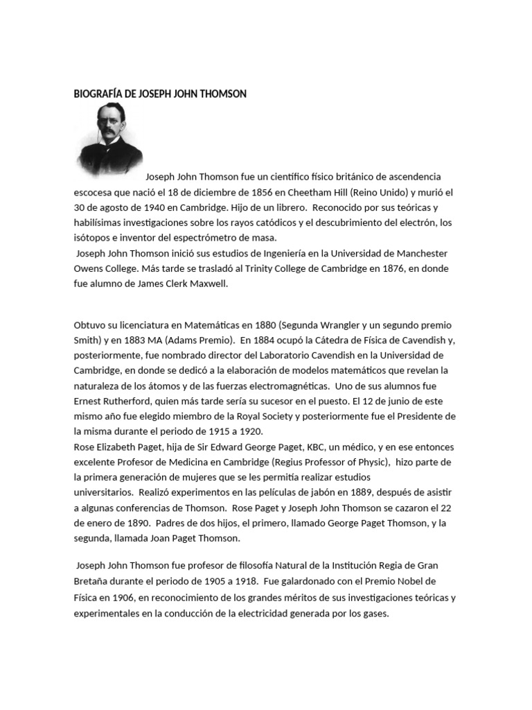 Biografía de Joseph John Thomson | PDF | Classics