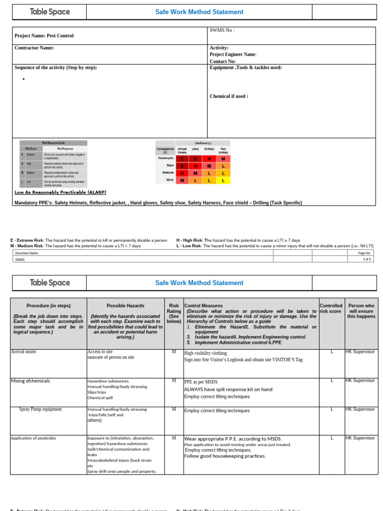 Pest Control SWMS | PDF