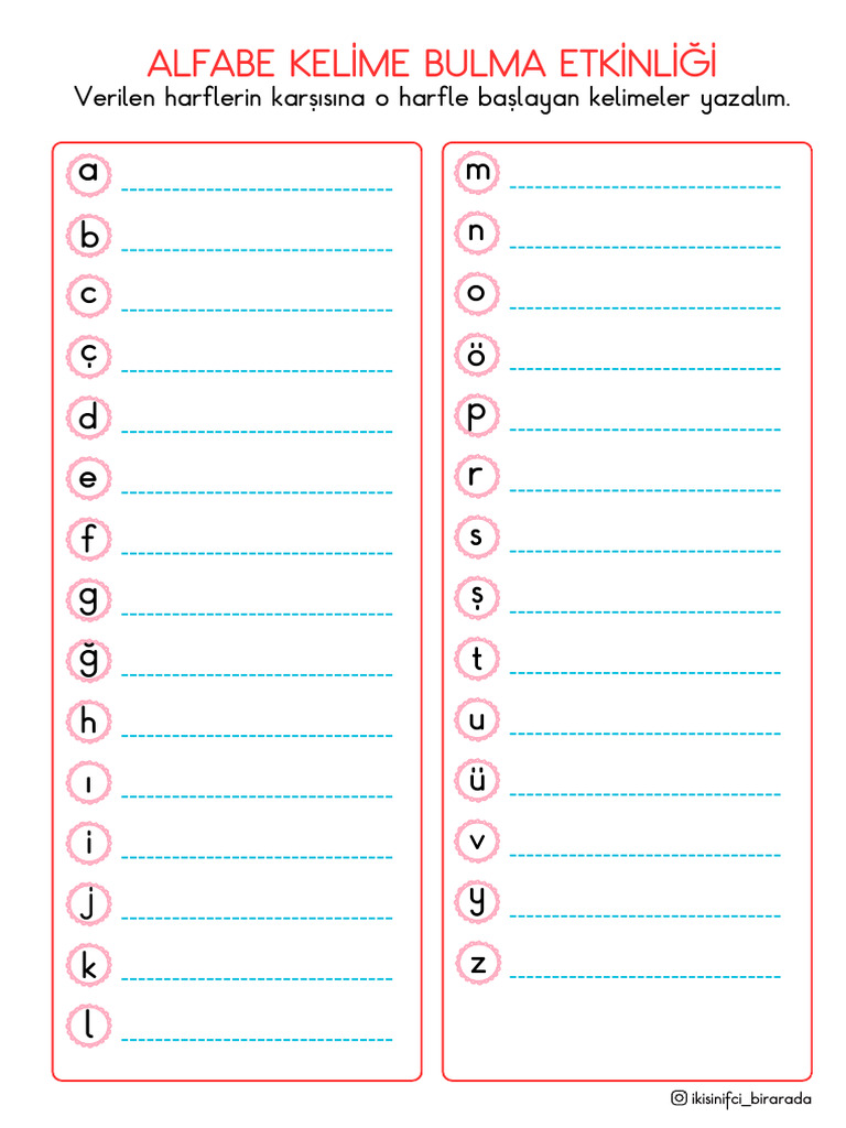1 Sinif Alfabe Kelime Bulma Etkinligi | PDF