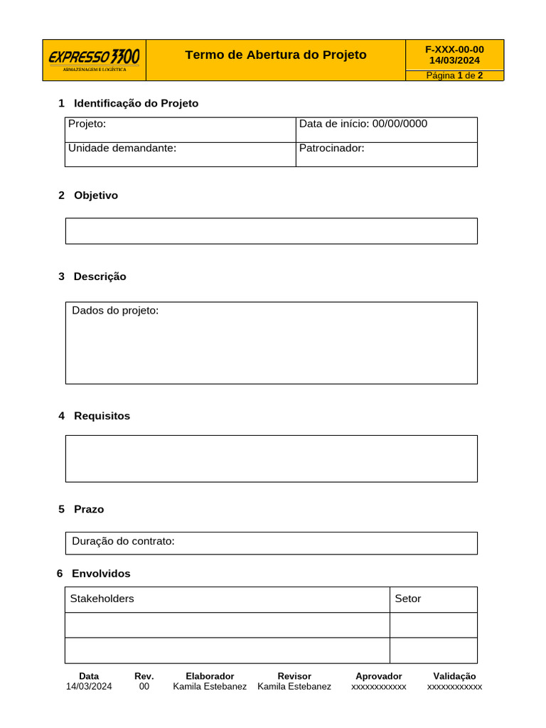 MODELO TAP_TERMO DE ABERTURA DE PROJETO_00 | PDF