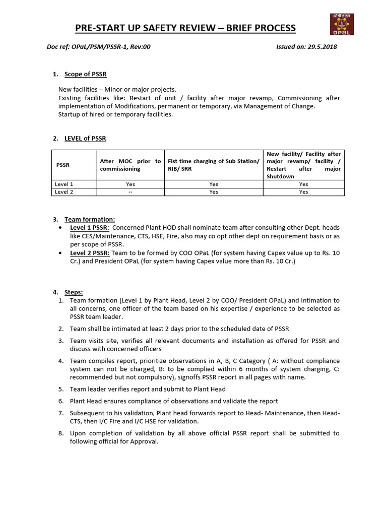 PSSR - Brief Process | PDF | Personal Protective Equipment | Technology ...
