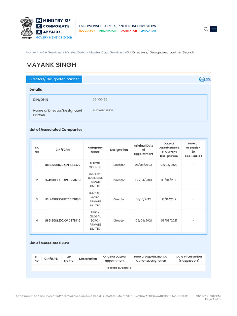 MP Singh (Directorship) | PDF