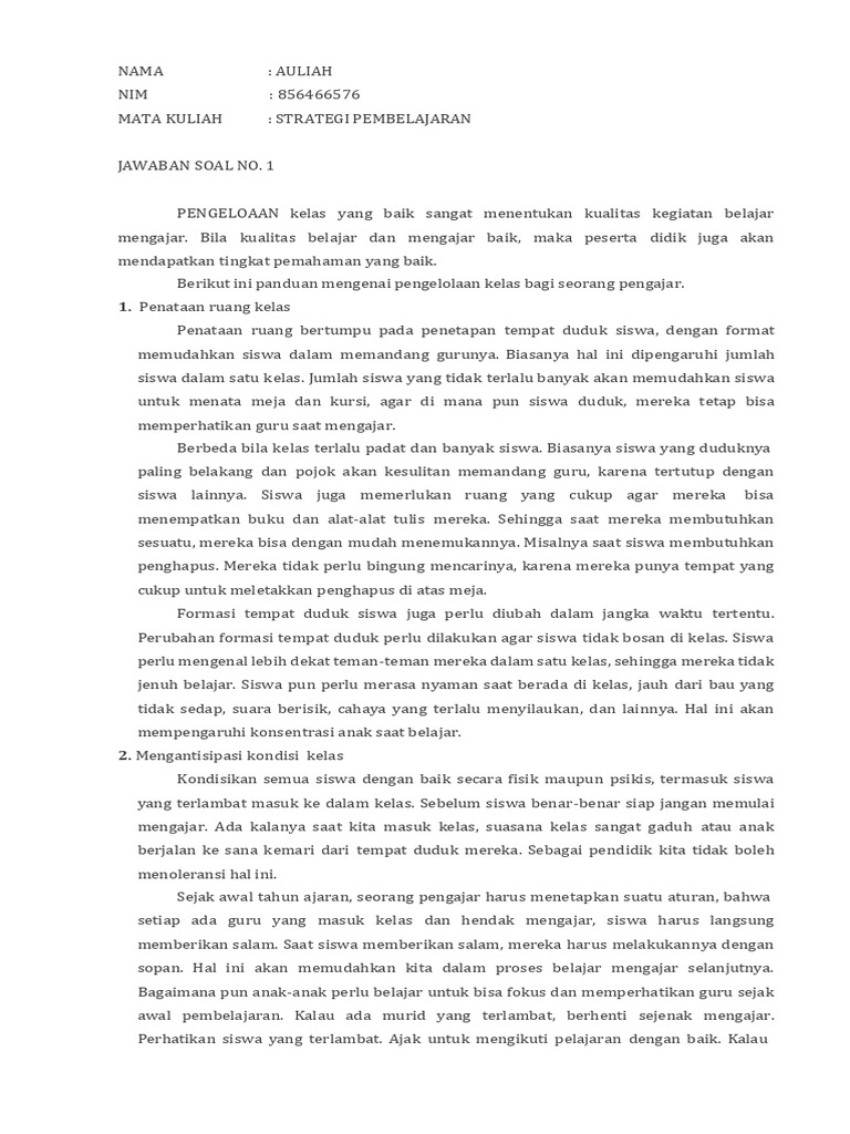 Stratege Pembelajaran Tugas Ke 3 Auliah | PDF