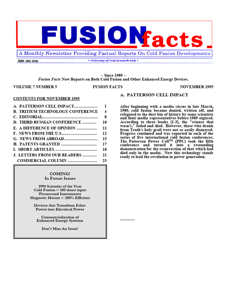 Fusion Facts: A. Patterson Cell Impact | PDF | Fusion Power | Water Heating