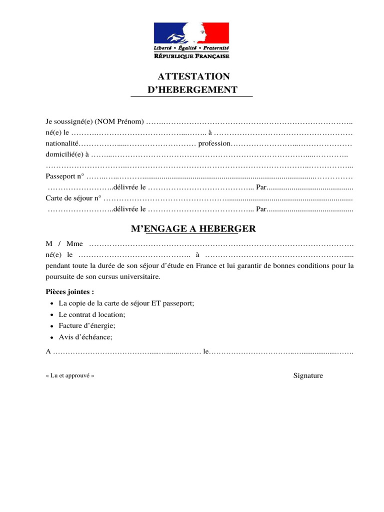Attestation d'hebergement | PDF