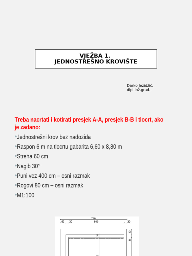 Vježba 1. Jednostrešno Krovište | PDF