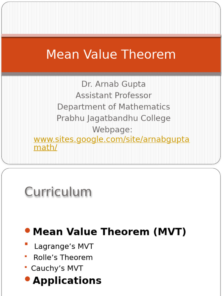 Mean Value Theorem PPTX Math | PDF