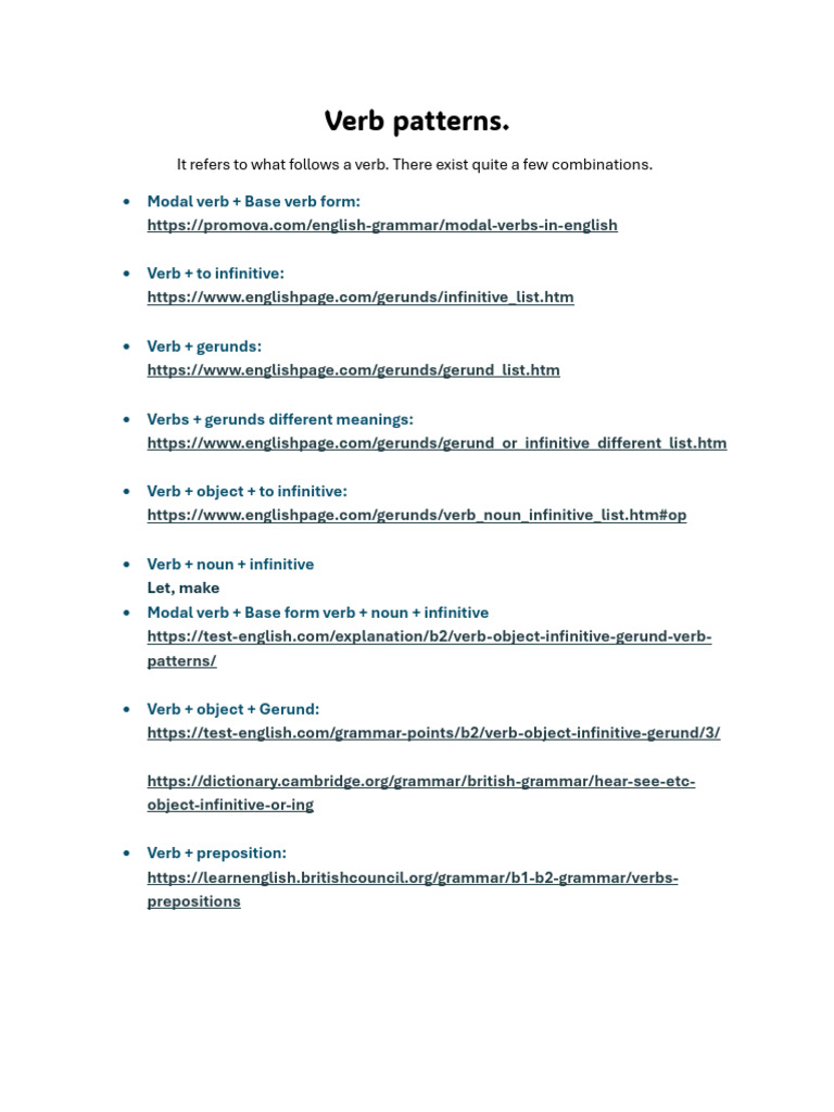 Verb Patterns | PDF | Language Arts & Discipline