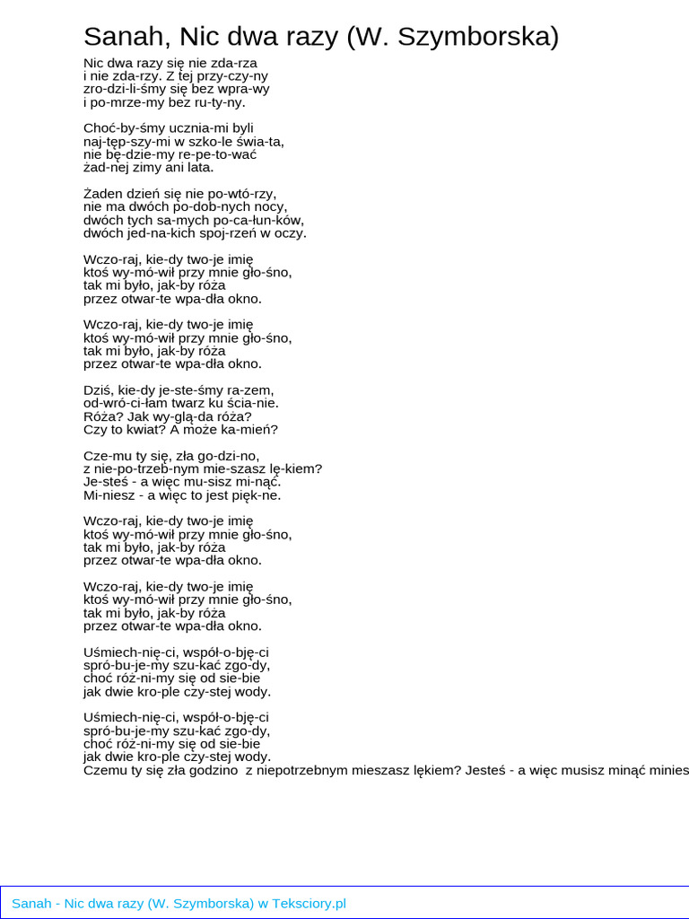 Sanah Nic Dwa Razy W Szymborska | PDF