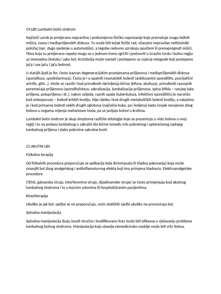 Lumbalni Bolni Sindrom | PDF