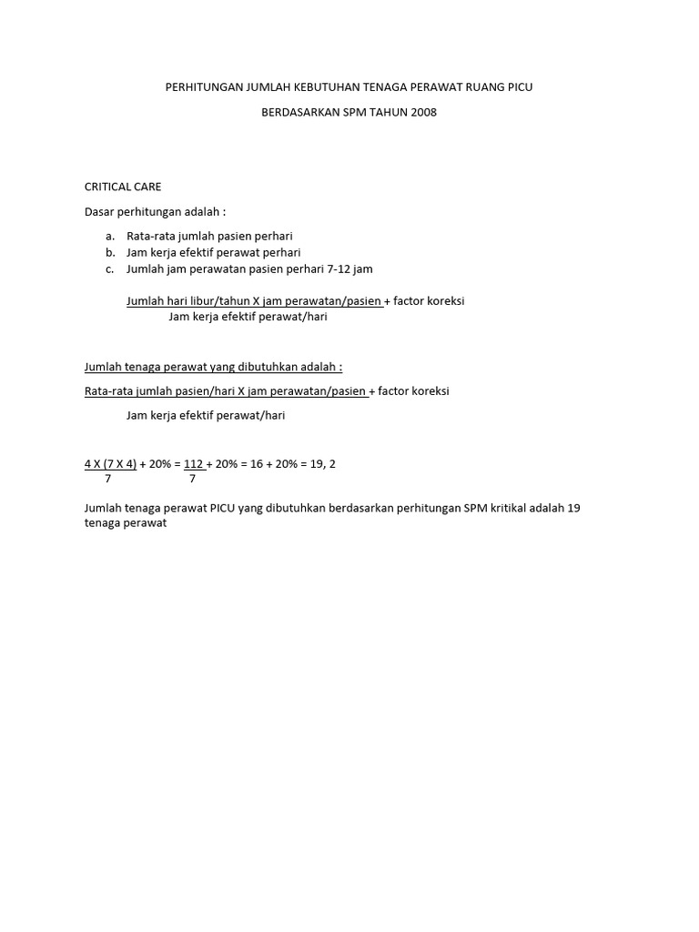 Perhitungan Jumlah Kebutuhan Tenaga Perawat Ruang Picu (1) | PDF