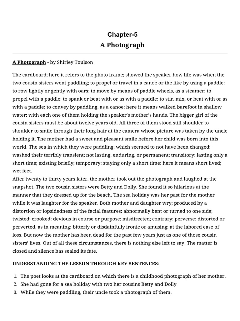 Value Based Questions (A Photograph) Class 11 | PDF Value Based Questions (A Photograph) Class 11 | PDF