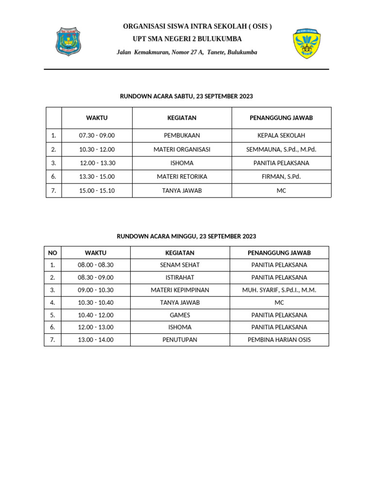Rundown acara | PDF