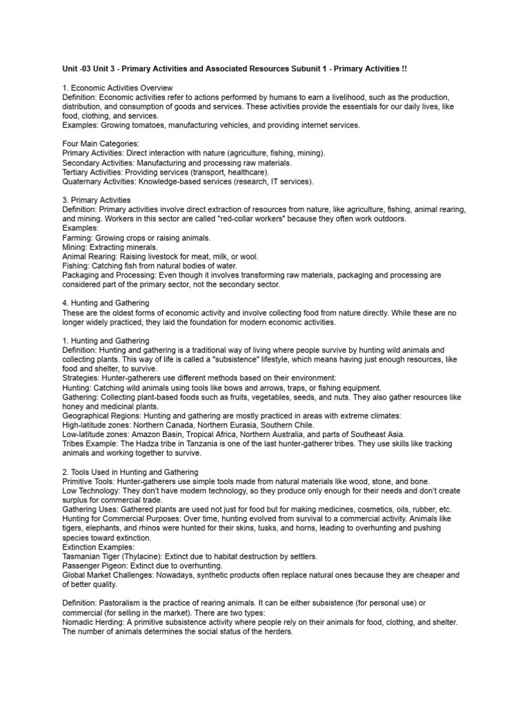 Overview of Primary Economic Activities | PDF | Agriculture | Home & Garden