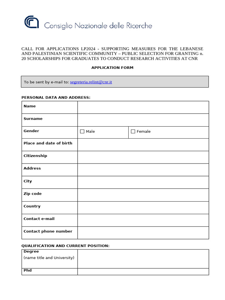 Application Form - Call LP2024 | PDF
