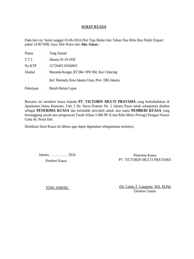 Surat Kuasa Tong Asmad | PDF